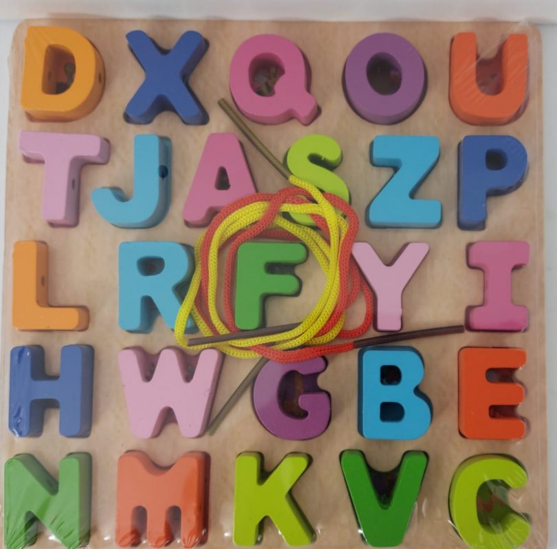 Chunky Alphabet threading with laces ⋆ BrainySparks